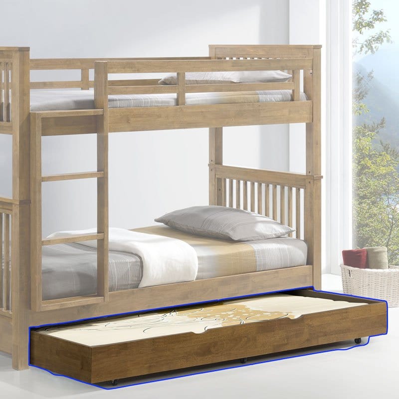 Americana Solid Wood Pull Out Storage Trundle Bed with Castor Wheels F ...