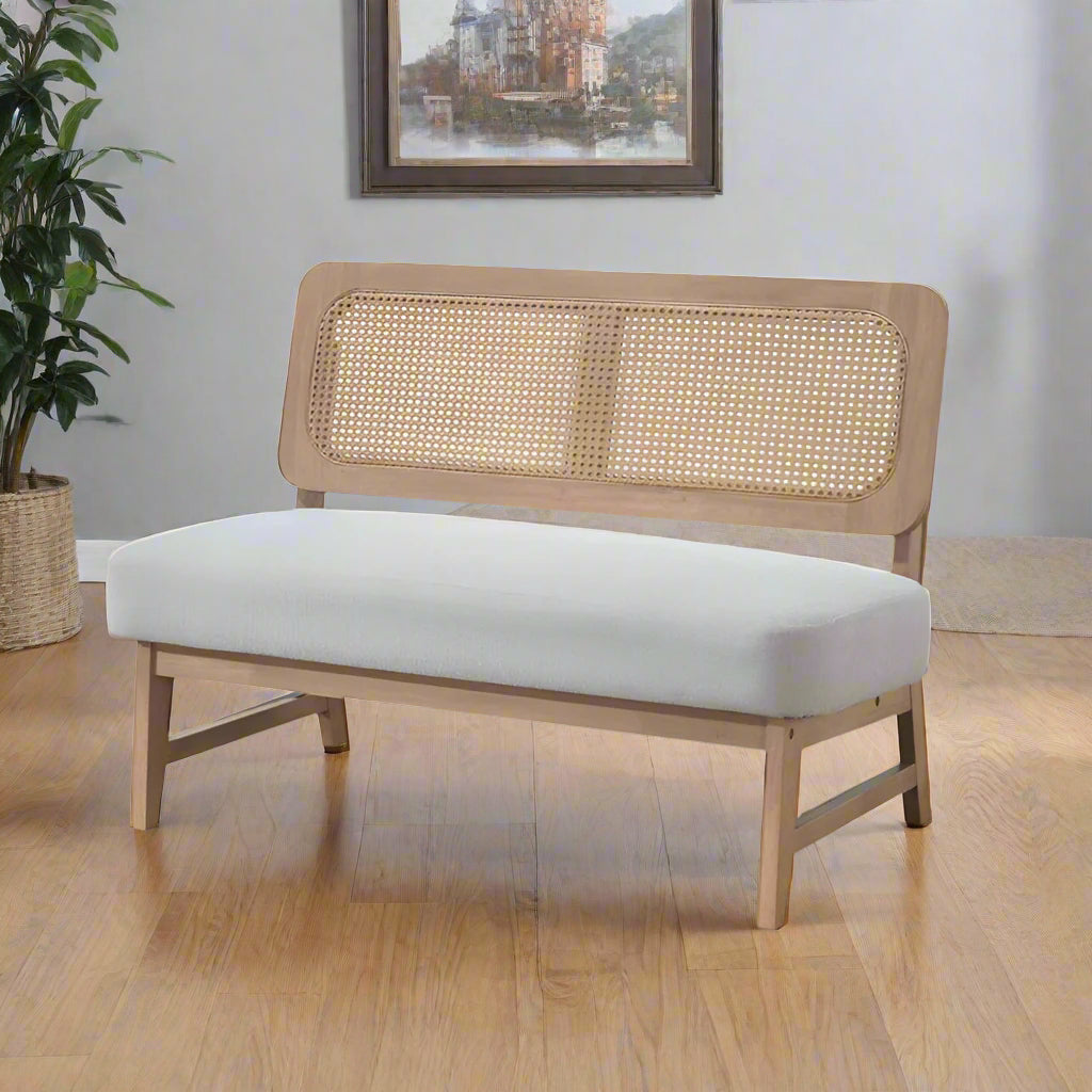 Calamus Solid Wood Fabric Dining Bench in Rattan Weave ( IT-311 ...