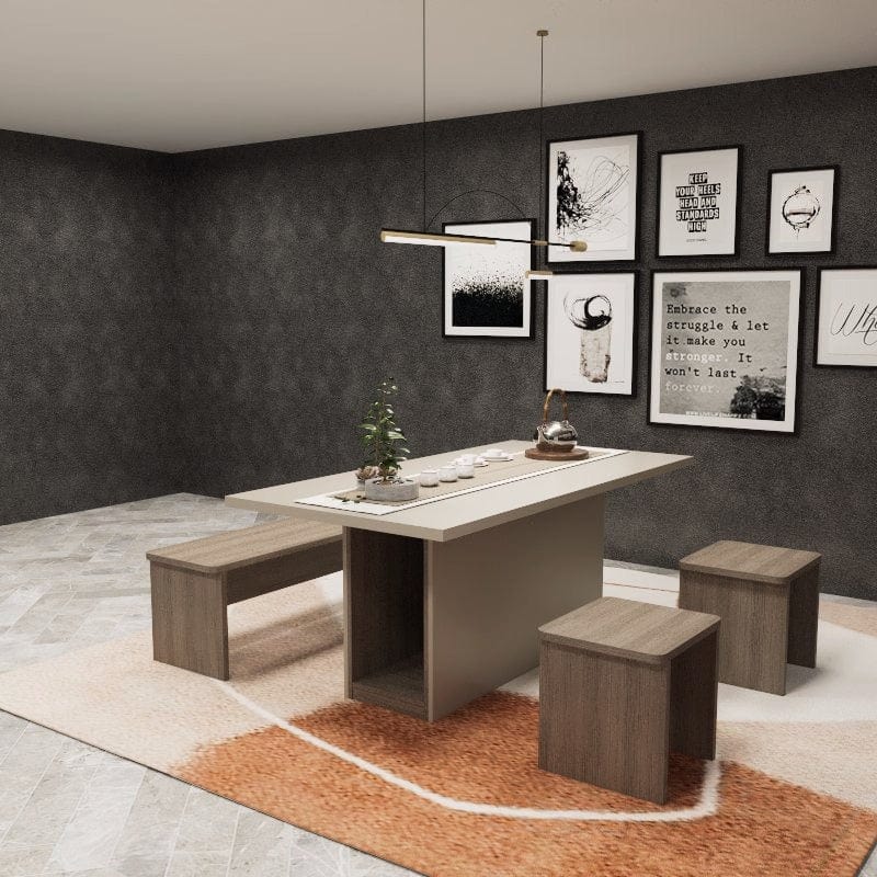 Custom Engineered Solid Wood Textured-Top 5/7 Seater Dining Table with ...