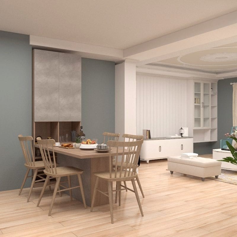 Custom Textured-Top Dining Table with Storage & Extended Full-Height S ...