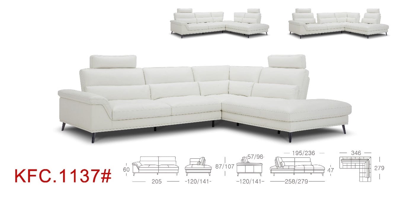 KUKA #KFC.1137 Top-Grain L-Shaped Sectional Leather Sofa (NL/O/SP) (I ...
