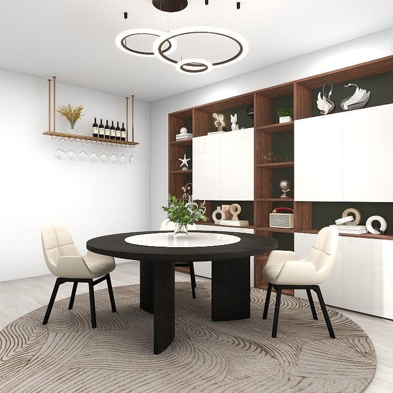 NORYA 1.6m Round Walnut & Oak Wood Dining Table - Solid European Dark ...