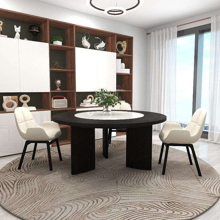 NORYA 1.6m Round Walnut & Oak Wood Dining Table - Solid European Dark ...