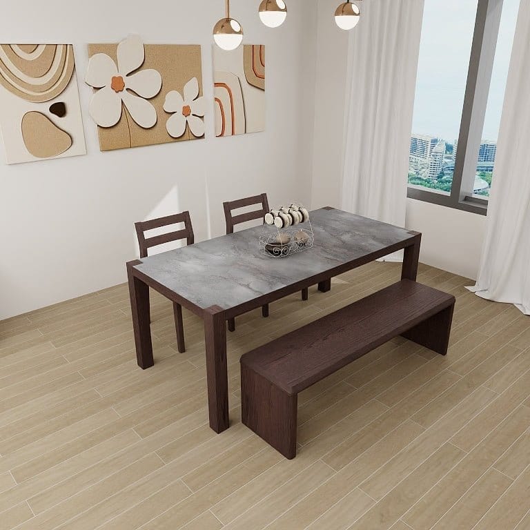 NORYA 1.8m Walnut & Oak Wood Dining Table - Solid European Dark Oak (R ...