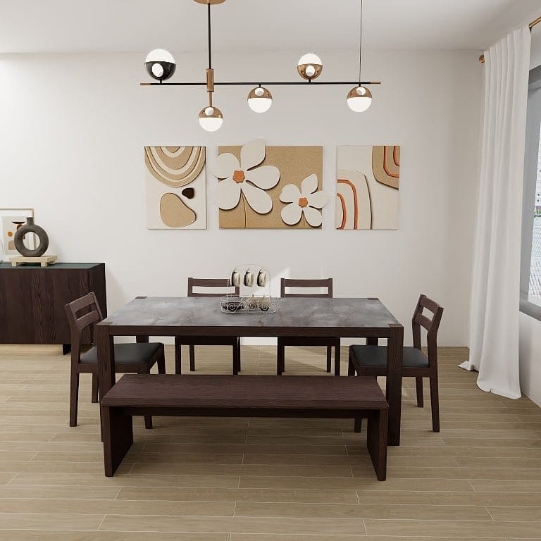 NORYA 1.8m Walnut & Oak Wood Dining Table - Solid European Dark Oak (R ...