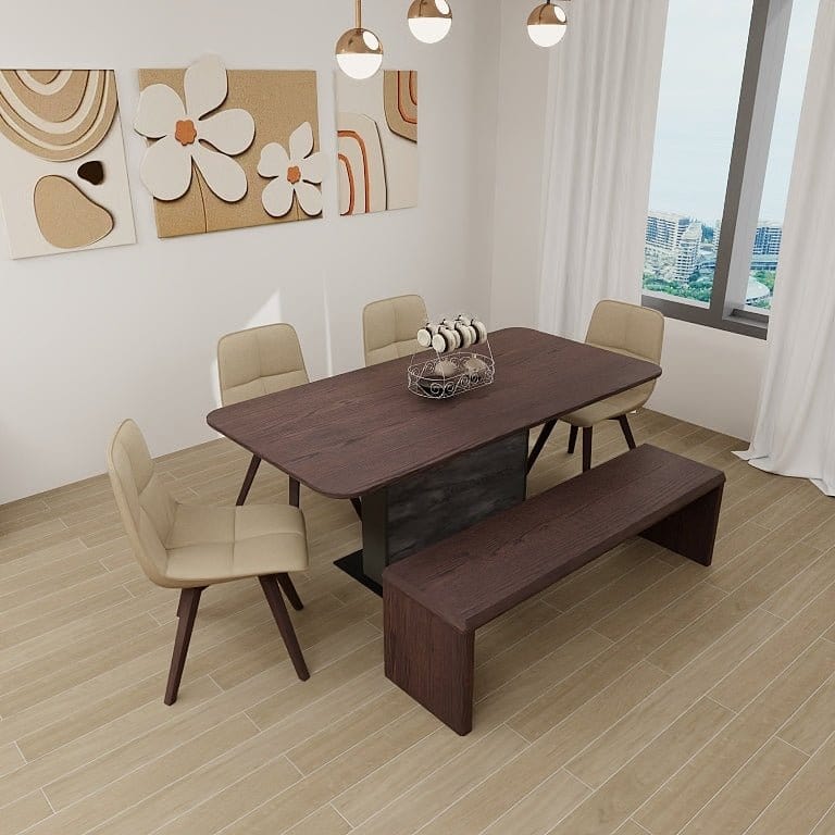 NORYA 1.8m Walnut & Oak Wood Dining Table - Solid European Dark Oak (R ...