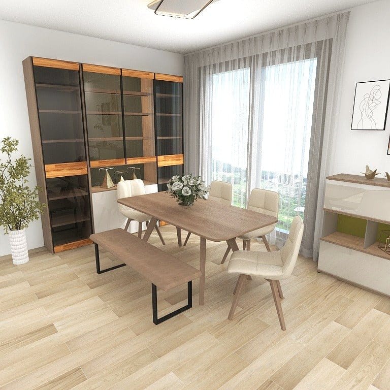 NORYA 1.8m Walnut & Oak Wood Dining Table - Solid European White Oak ...