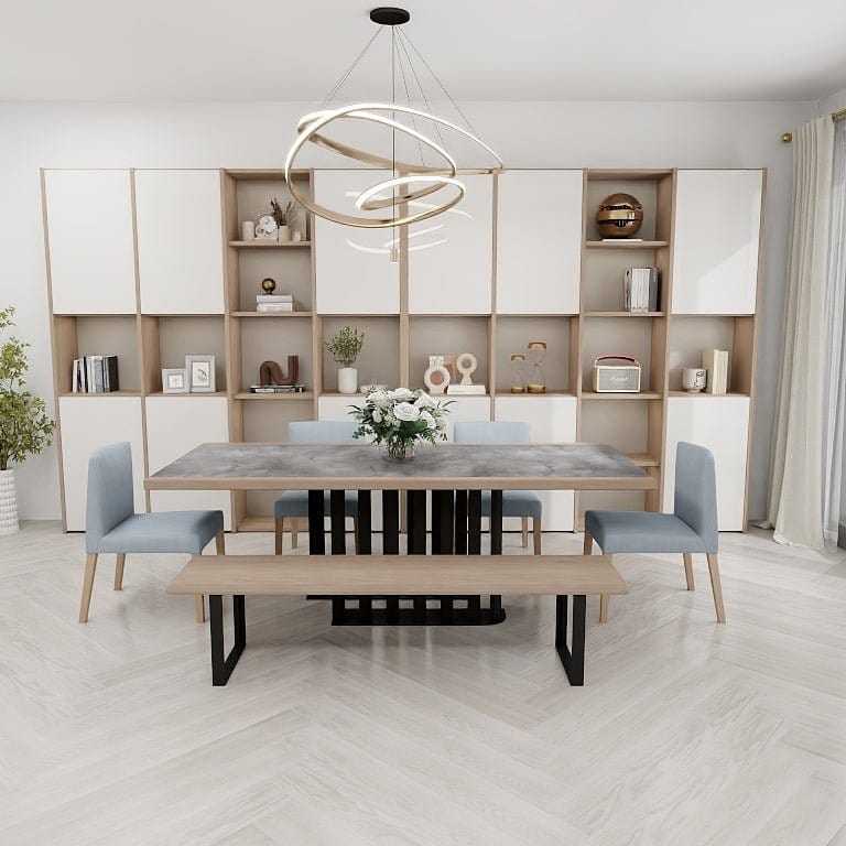 NORYA 2.2m Walnut & Oak Wood Dining Table - Solid European White Oak ...