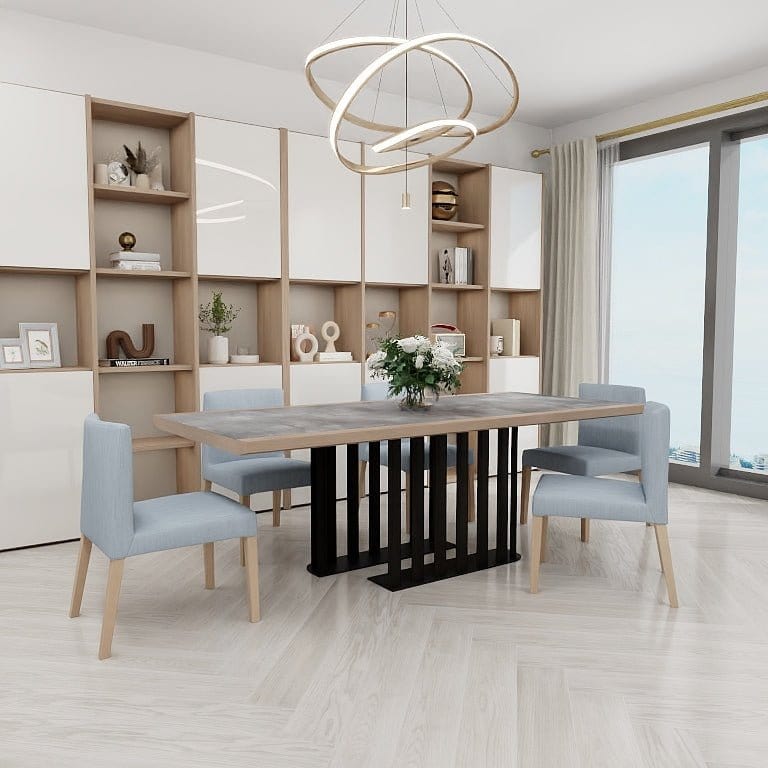 NORYA 2.2m Walnut & Oak Wood Dining Table - Solid European White Oak ...