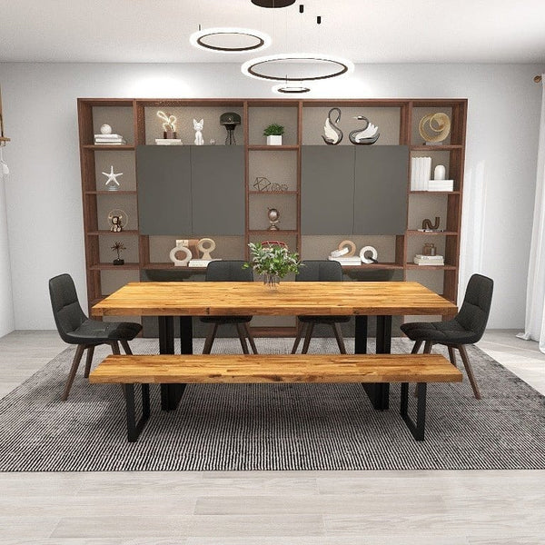 NORYA 2.4m Walnut & Oak Wood Dining Table - Solid European Dark Oak (C ...