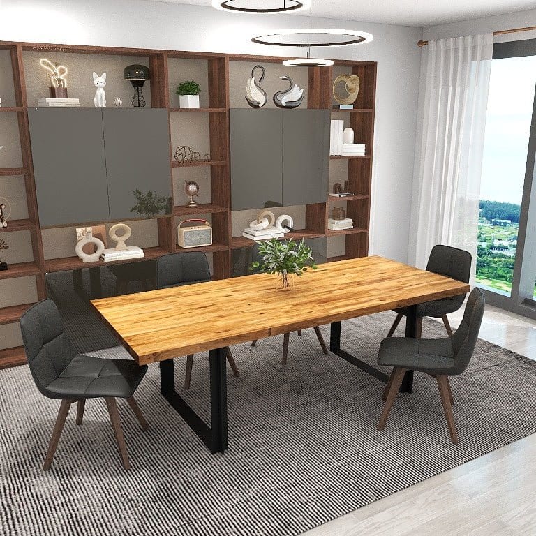 NORYA 2.4m Walnut & Oak Wood Dining Table - Solid European Dark Oak (C ...