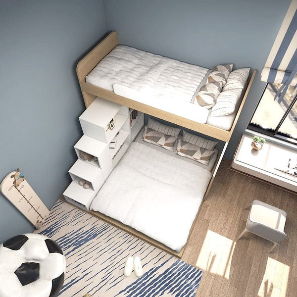 SOGAL Customized Bunk Bed with Queen Size Platform Bed & Storage Ladde ...