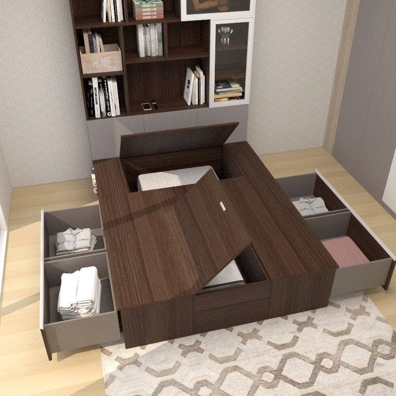 Tatami Queen Storage Bed 4-Drawer 2-Top Swing Door with Full-Height Mu ...