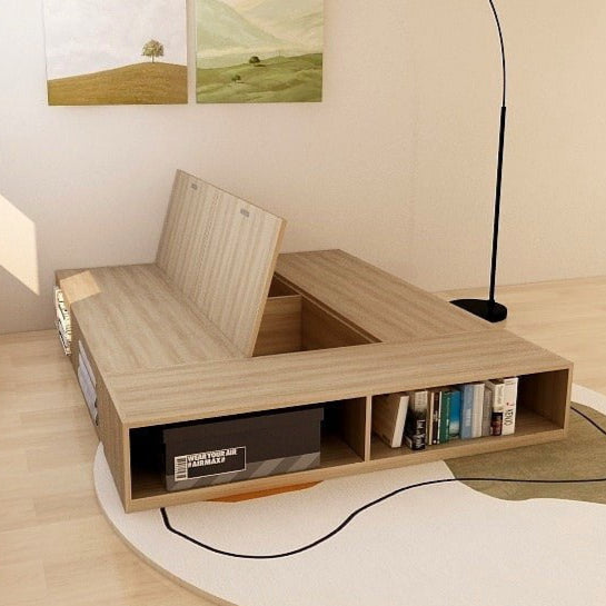 Tatami Storage® Platform Bed Queen Size 6-Open Shelves 2-Top Swing Doo ...