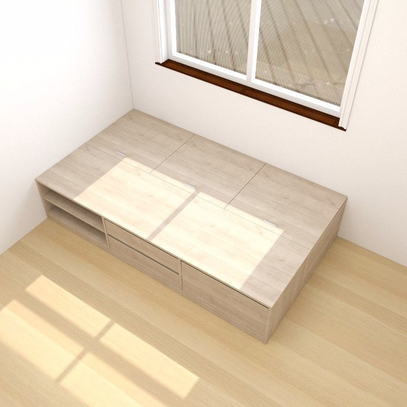 Tatami Single Storage Bed 3-Drawer 3-Top Swing Door 2-Open Shelves - A ...