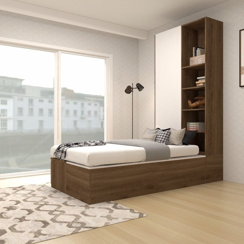 Tatami Single Storage Bed 3-Drawer 3-Top Swing Door with Full-Height ...