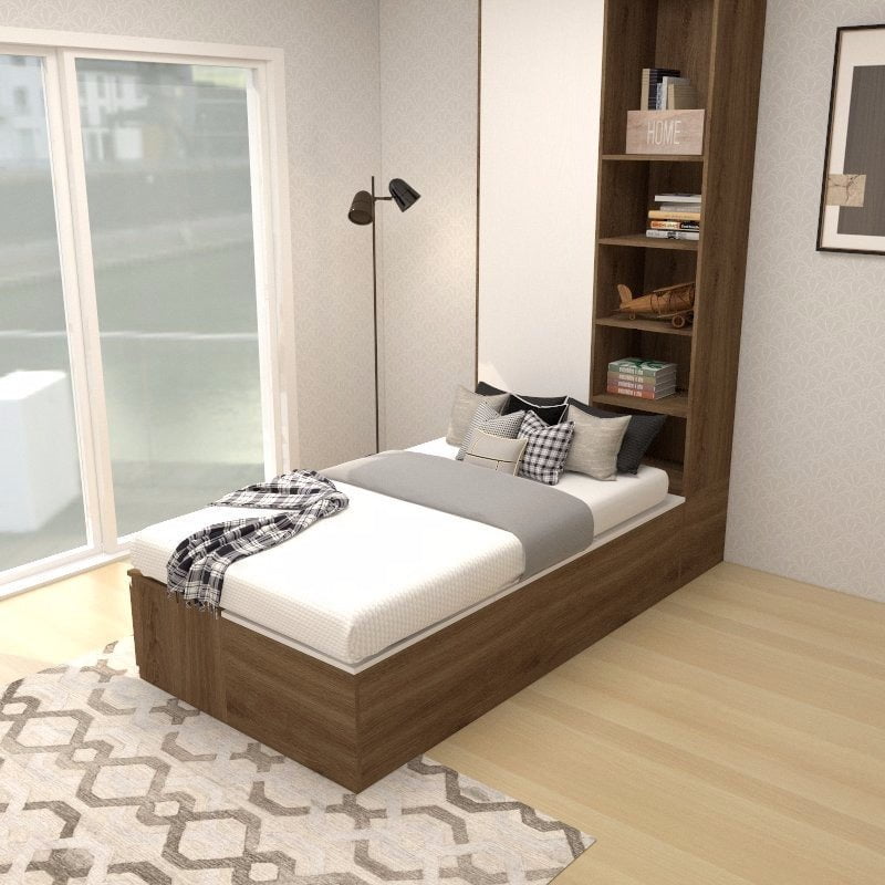 Tatami Single Storage Bed 3-Drawer 3-Top Swing Door with Full-Height ...