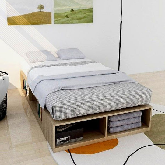 Tatami Platform Storage Bed Single Size 6-Open Shelves - Assorted Colo ...