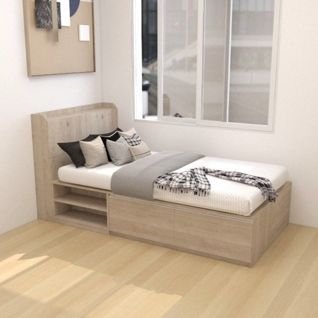 Tatami Super Single Storage Bed 2-Drawer 3-Top Swing Door 2-Open Shelv ...